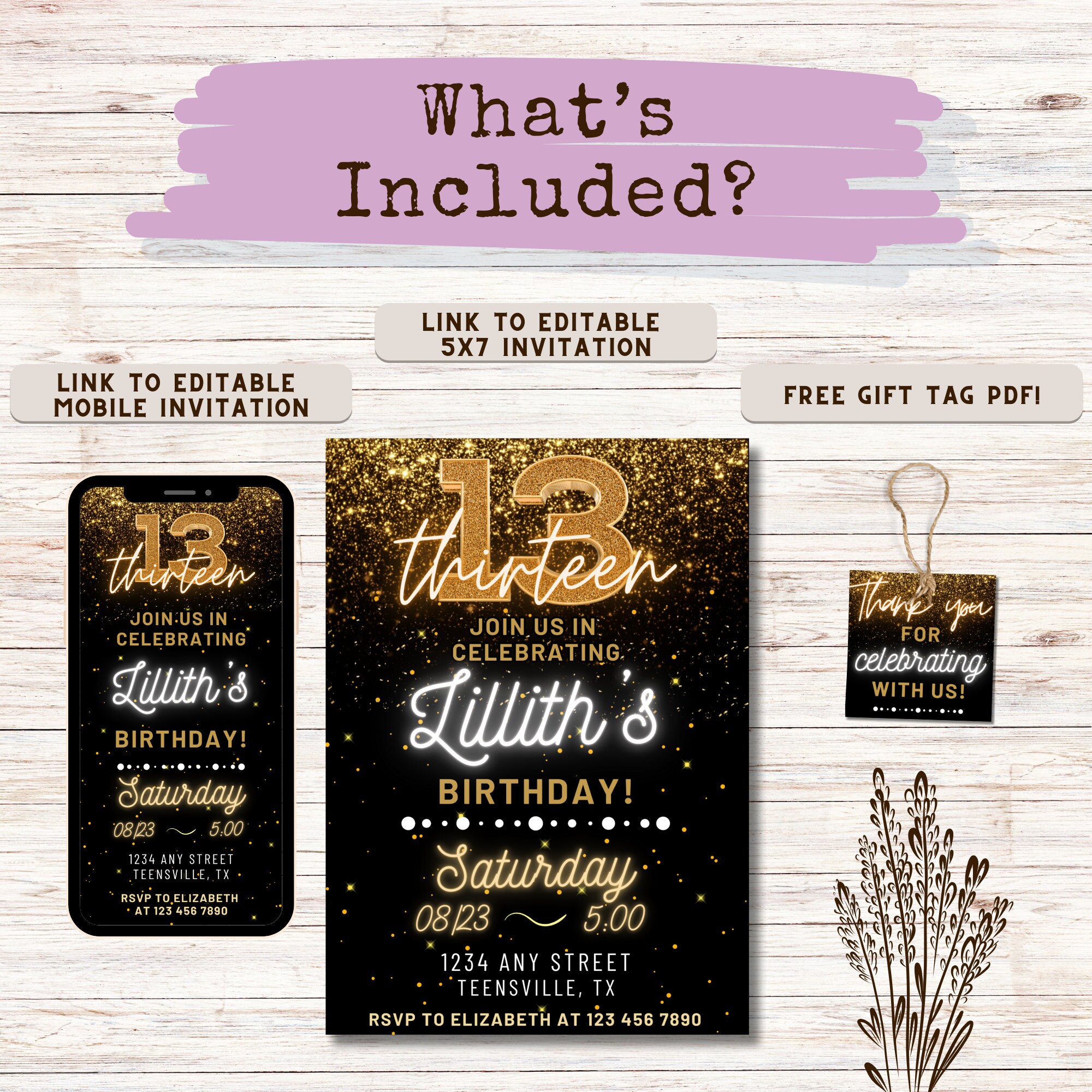 Thirteenth Birthday Party Invitation Download - Etsy