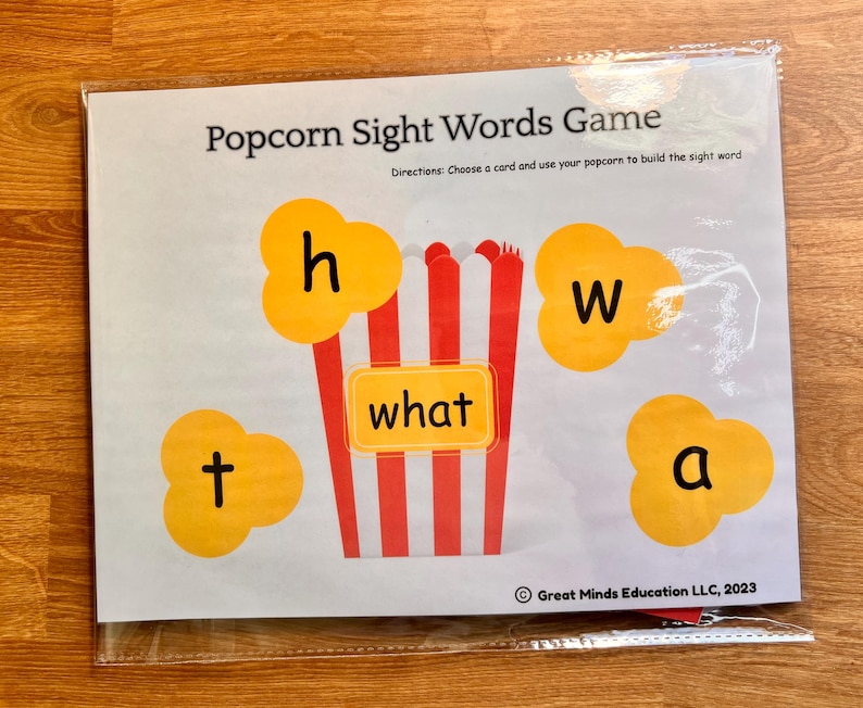Popcorn Sight Word Activity, Early Learning for Preschool, Kindergarten ...