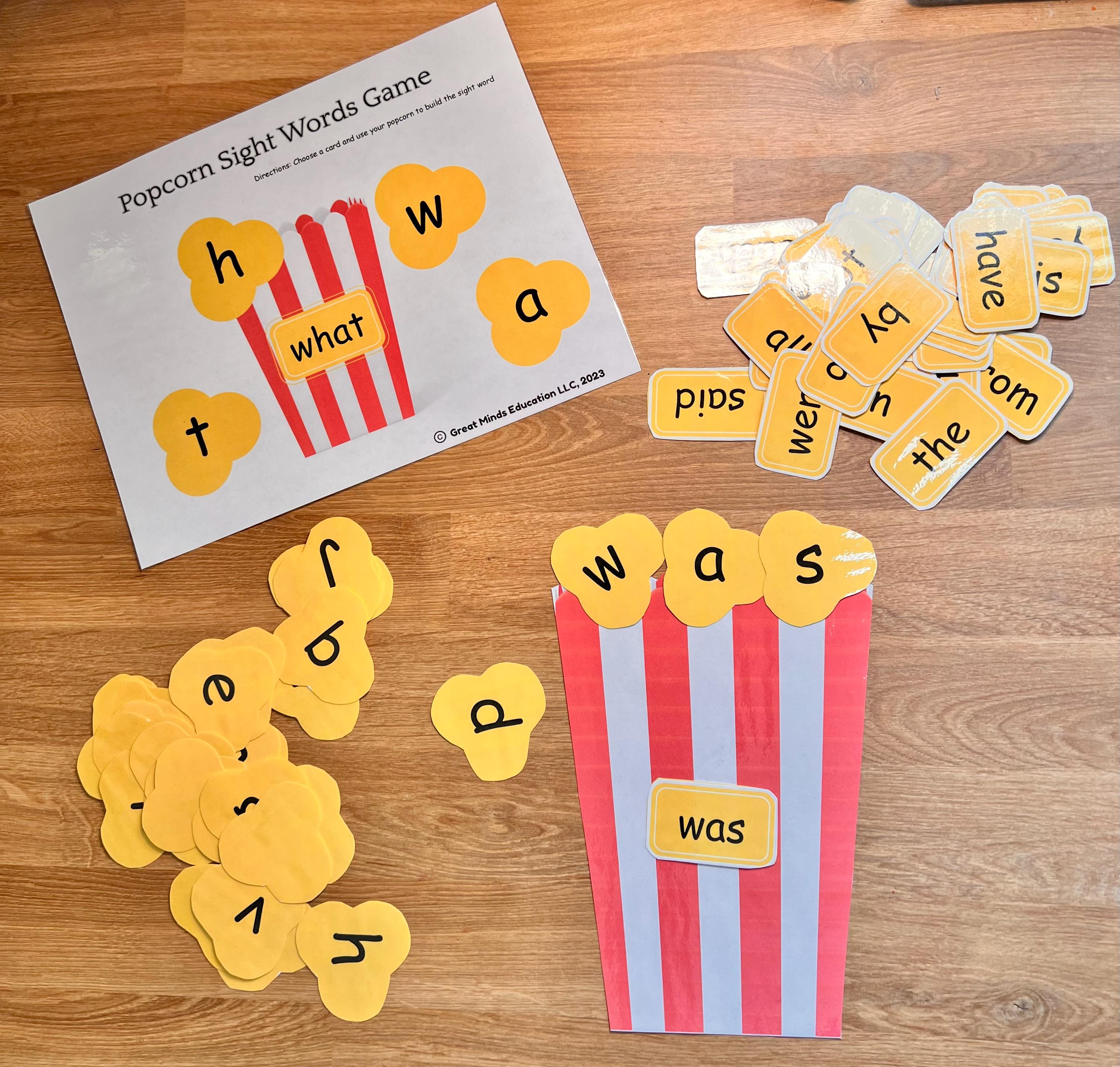 Popcorn Sight Word Activity, Early Learning for Preschool, Kindergarten ...
