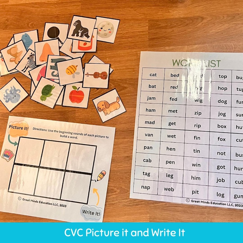 CVC Picture Writing Activity: Preschool, Kindergarten, Homeschool - Etsy