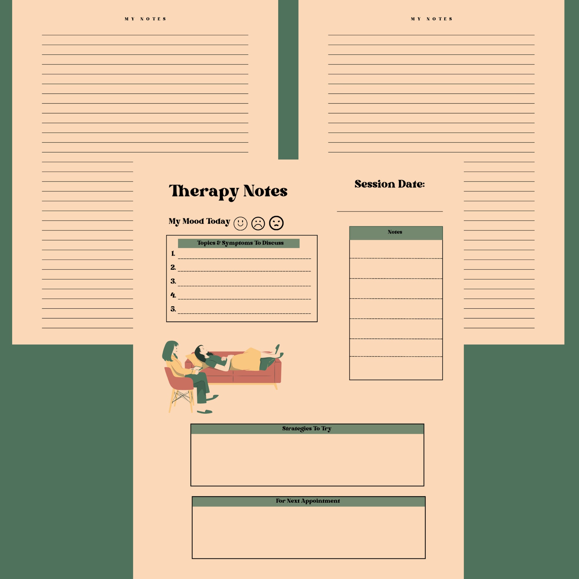 Printable Therapy Session Planner and Notes Digital Journal Mental ...