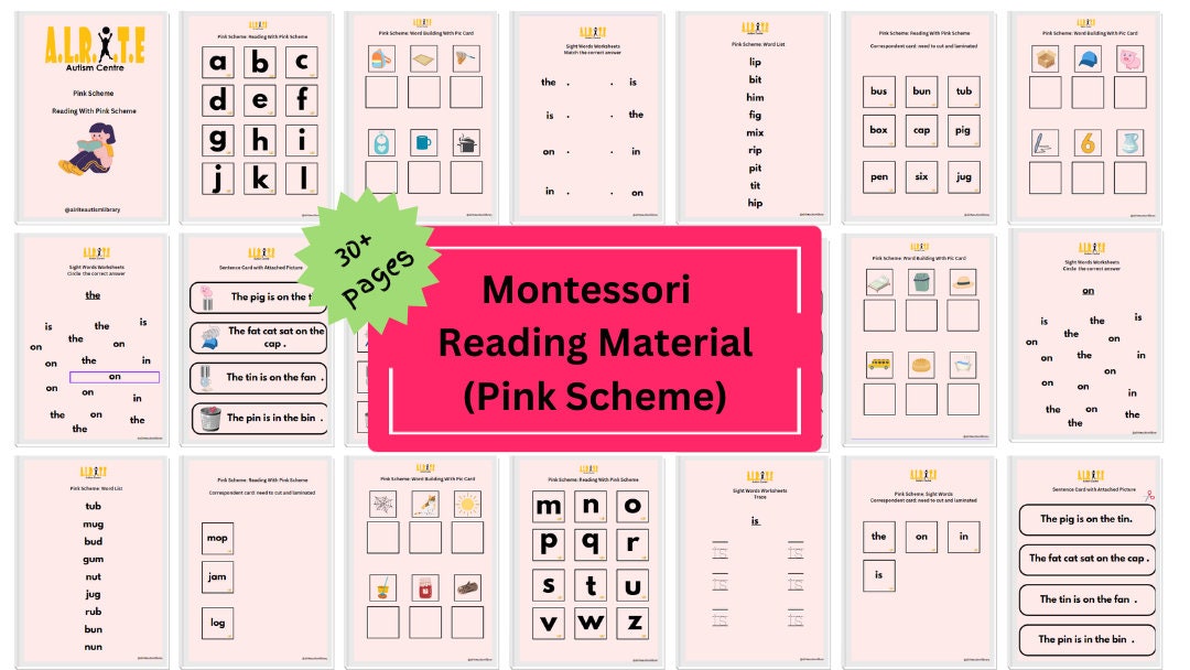 Montessori Reading Material ( Pink Scheme) - Etsy