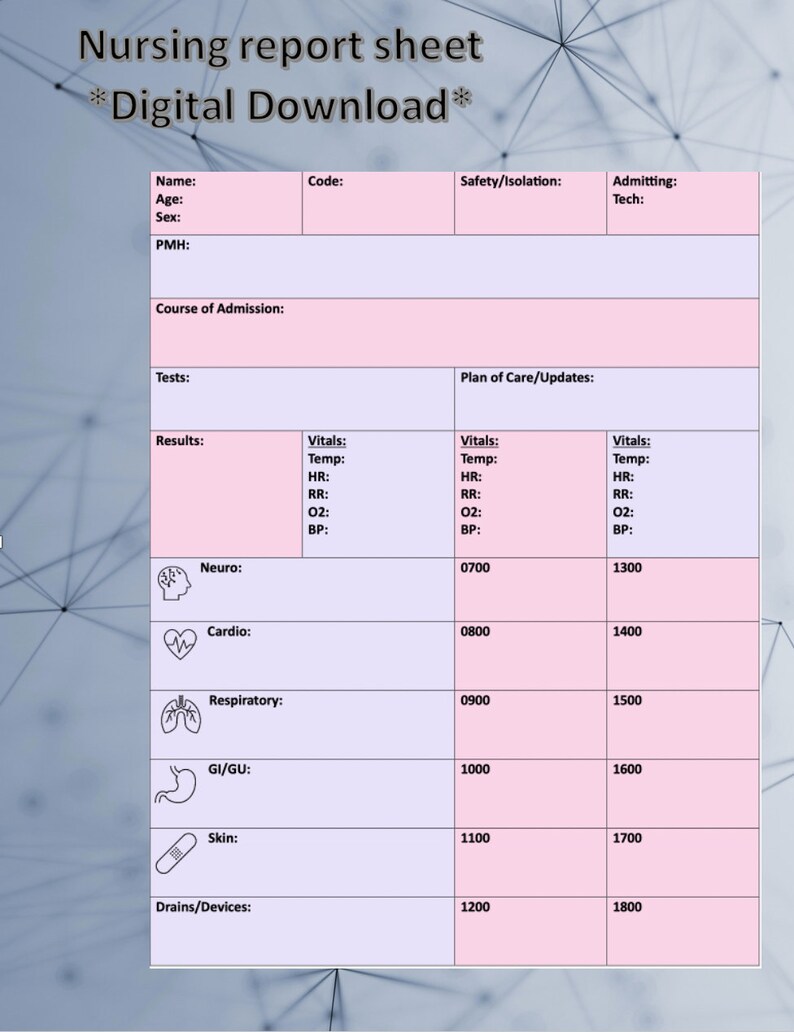 Nursing Brain Head to Toe Report Sheet - Etsy