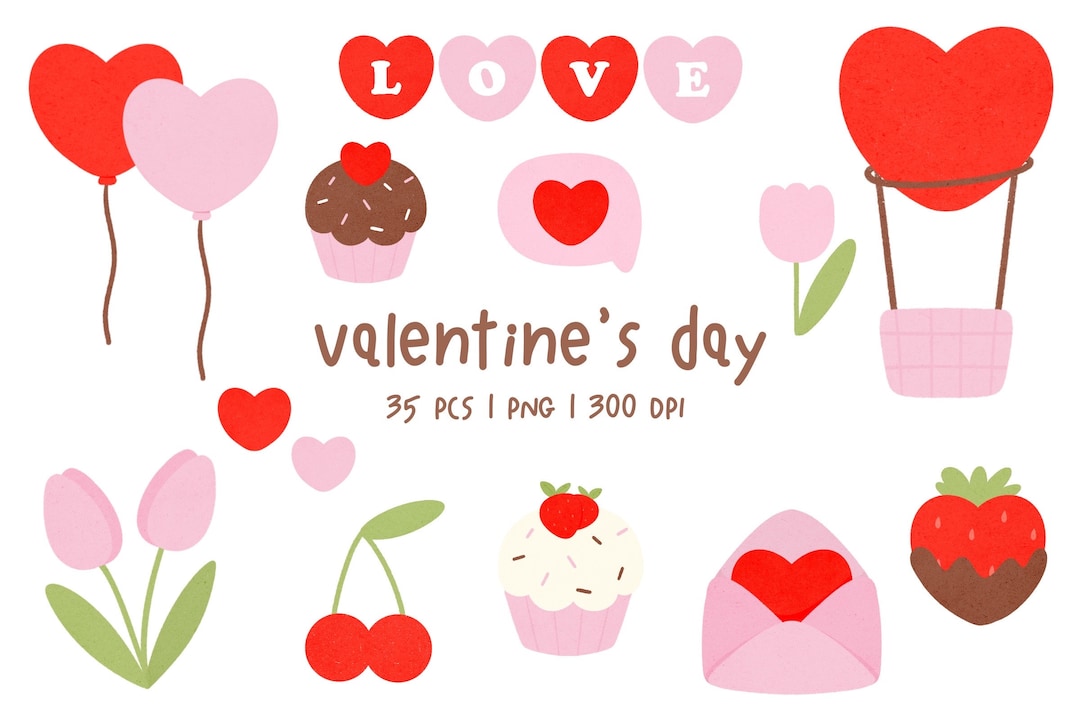 Valentine's Day Clipart Set - Love Clipart, Flower, Love Letter, Heart ...