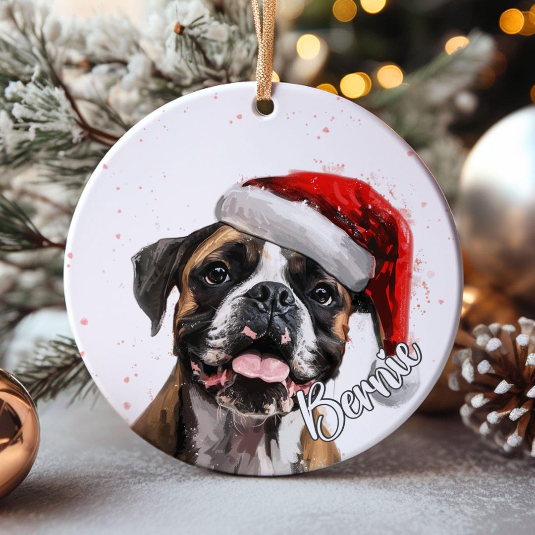 Boxer Dog Personalized Christmas Ornament, Santa Hat Ornament, Custom ...