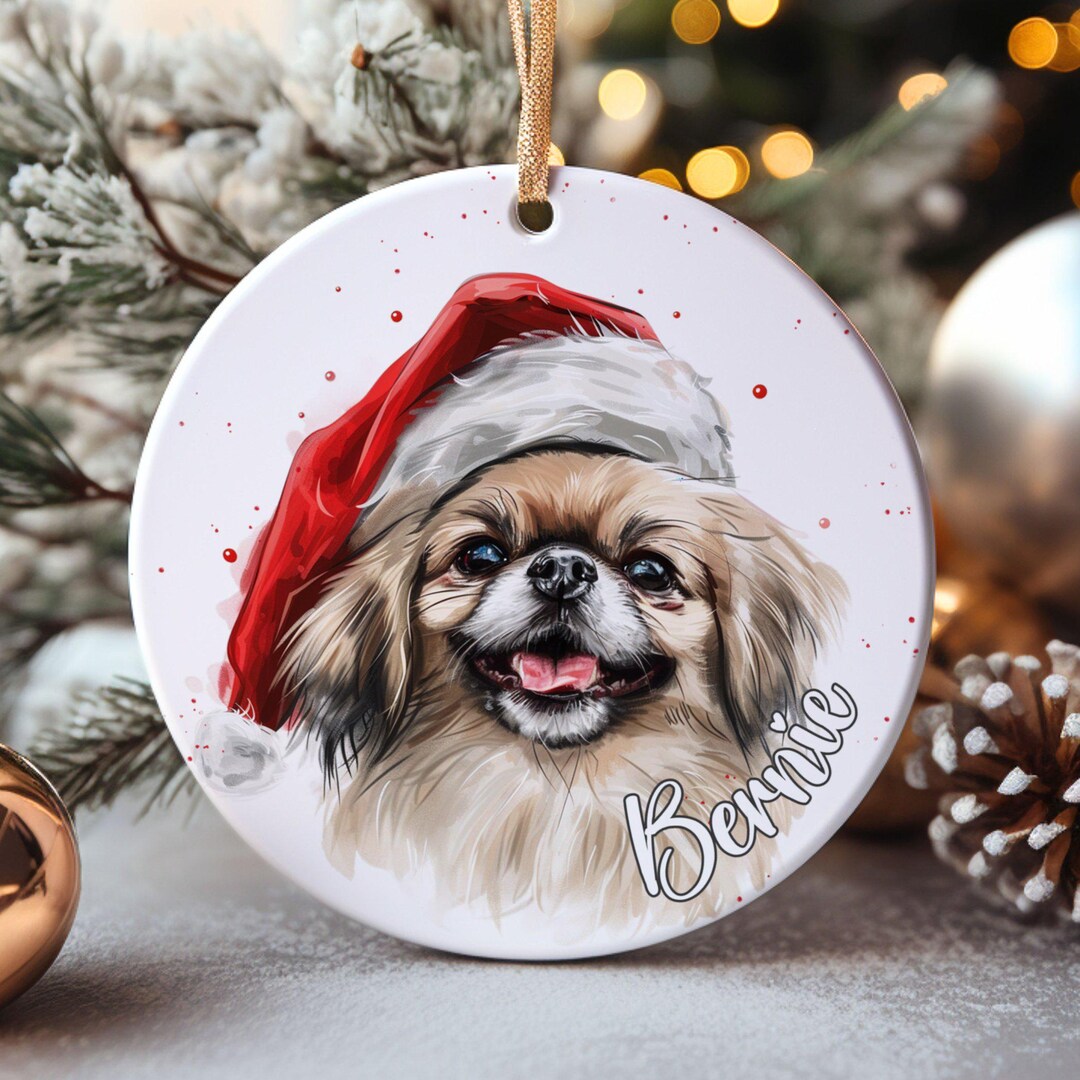 Pekingese Personalized Christmas Ornament, Santa Hat Ornament, Custom ...