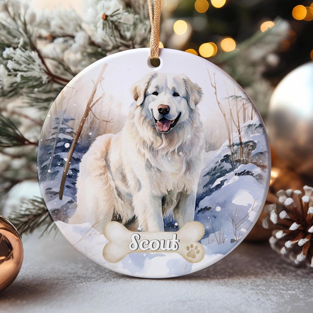 Personalized Great Pyrenees Christmas Ornament - Fluffy White Dog in ...