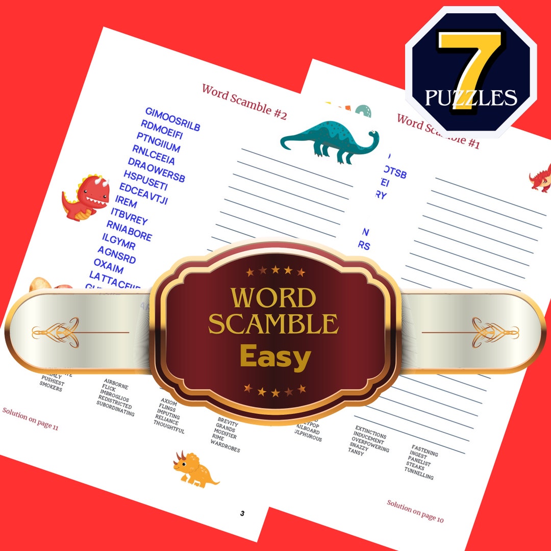 Dinosaur 7 Word Scramble Game Printable, Printable Games, Games for ...