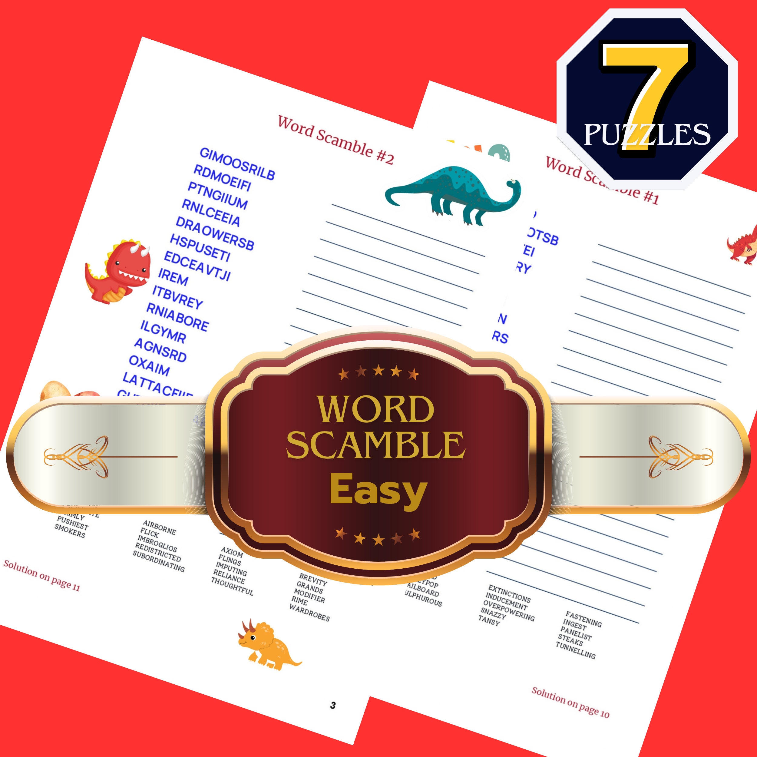 Dinosaur 7 Word Scramble Game Printable, Printable Games, Games for ...