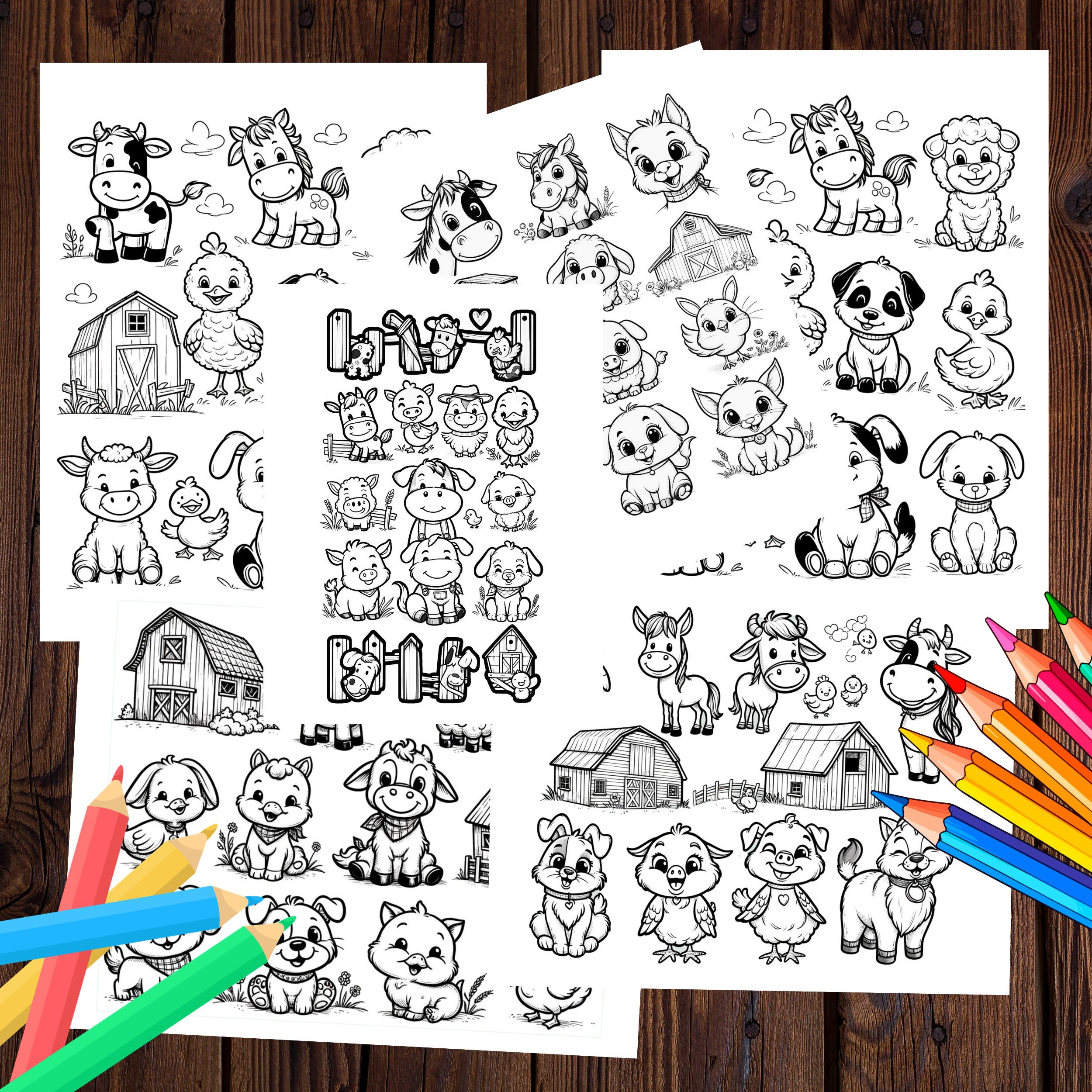 6 Farm Animals Printable Colouring Sheets, Instant Download, Coloring ...