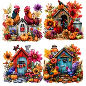 Chicken Coop With Cozy Fall, 12 PNG Fall&autumn Clipart,watercolor Fall ...