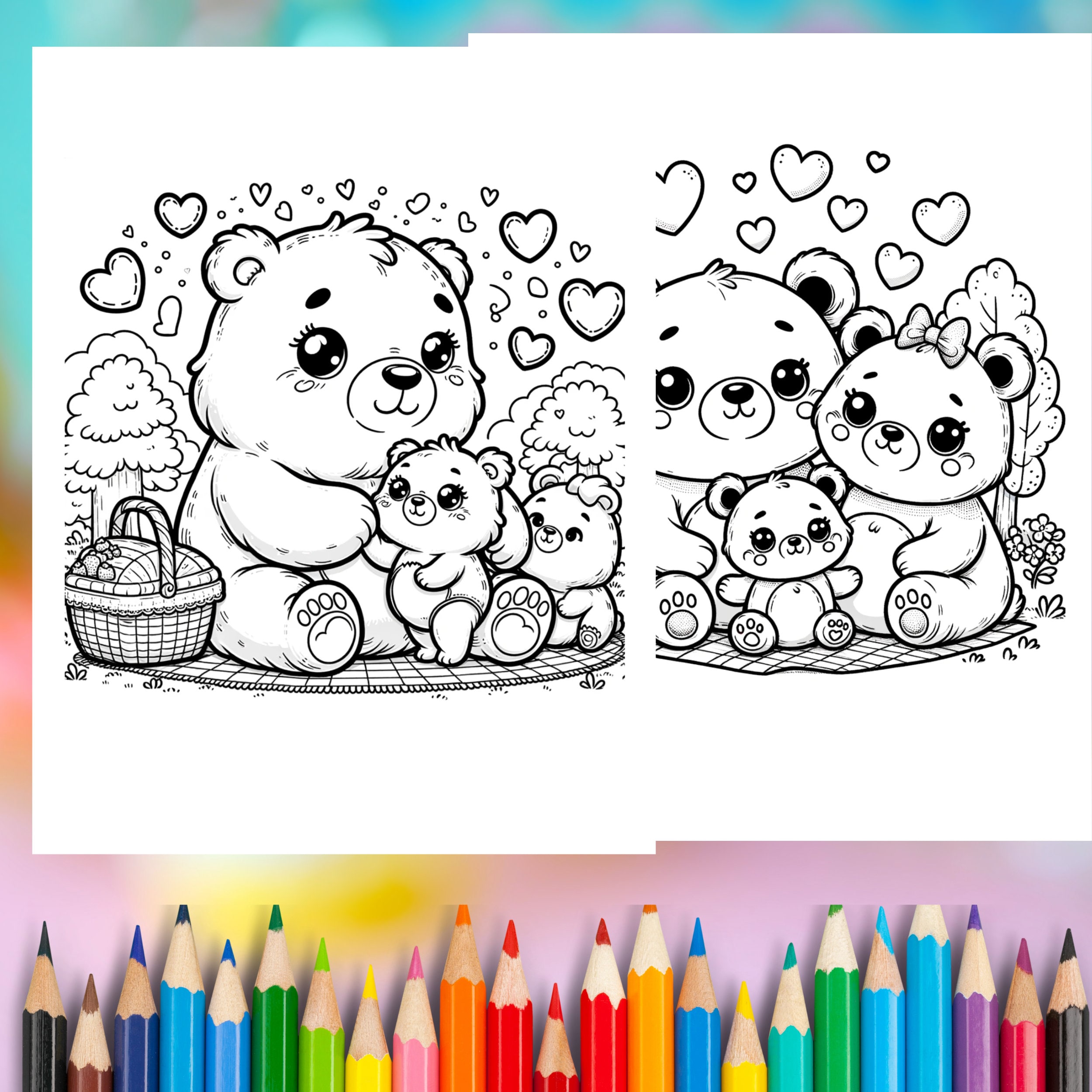 20 Bear Coloring Book Pages Teddy Bears, Baby Bears, Happy Bears ...