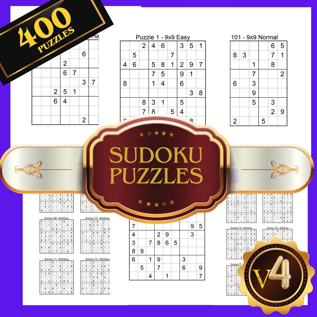 400 V.4 Sudoku Printable Puzzle, Book Activity Game,sudoku Puzzles for ...