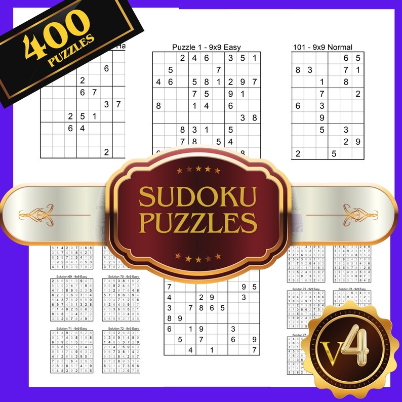 400 V.4 Sudoku Printable Puzzle, Book Activity Game,sudoku Puzzles for ...