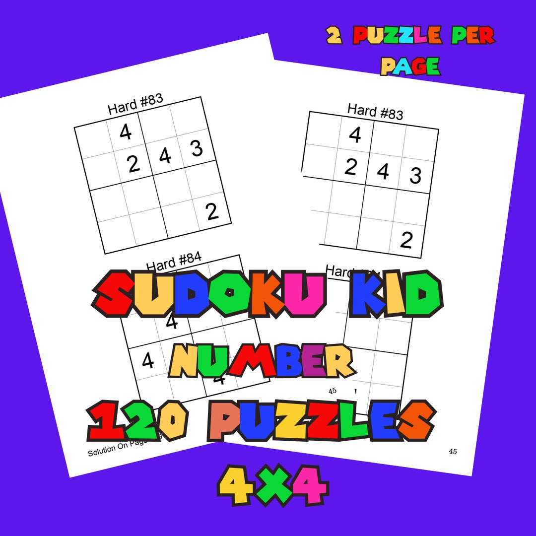 120 Puzzles Sudoku Printable for Kids, Sudoku Puzzle, 4x4 Sudoku ...