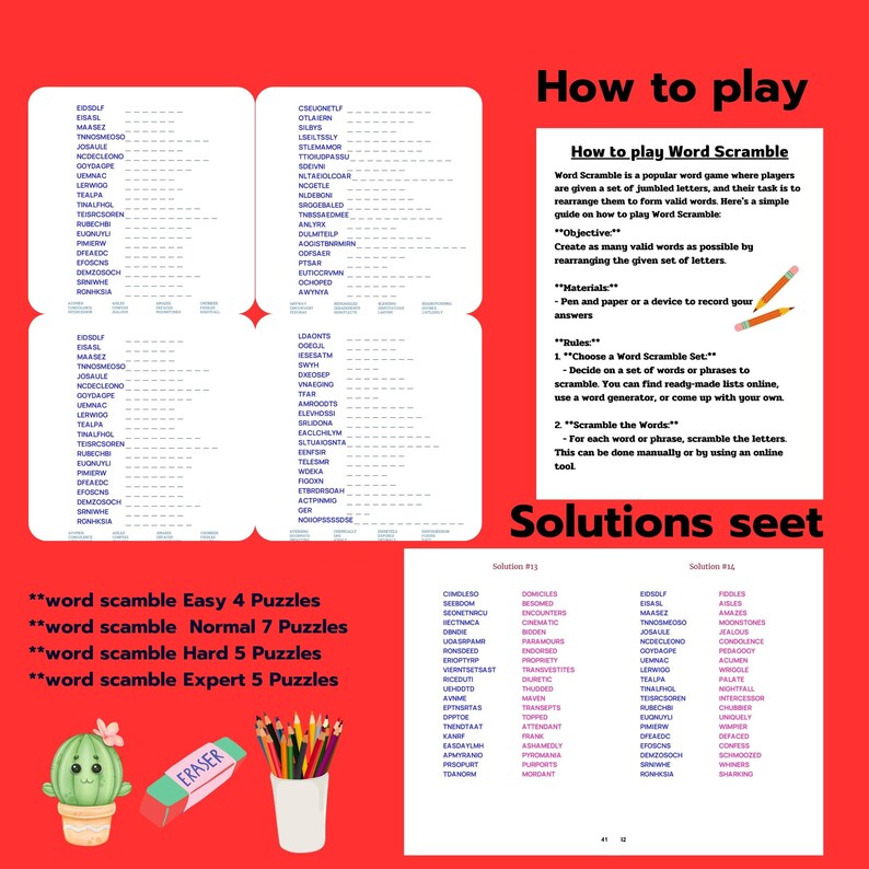 Word Scramble Game Printable, Printable Games, Games for Kids, Games ...