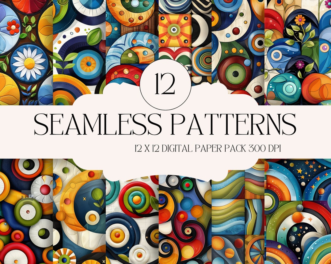 Vintage 60s and 70s Patterns, 12 Seamless Pattern Digital Seamless ...