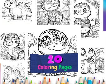 Dinosaur Coloring Pages, Set of 20, Creative Activity, Dinosaur ...