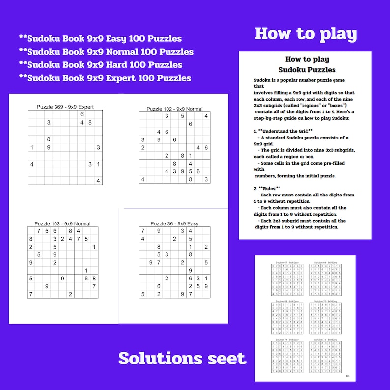 400 V2 Sudoku Printable Puzzle, Book Activity Game,sudoku Puzzles for ...