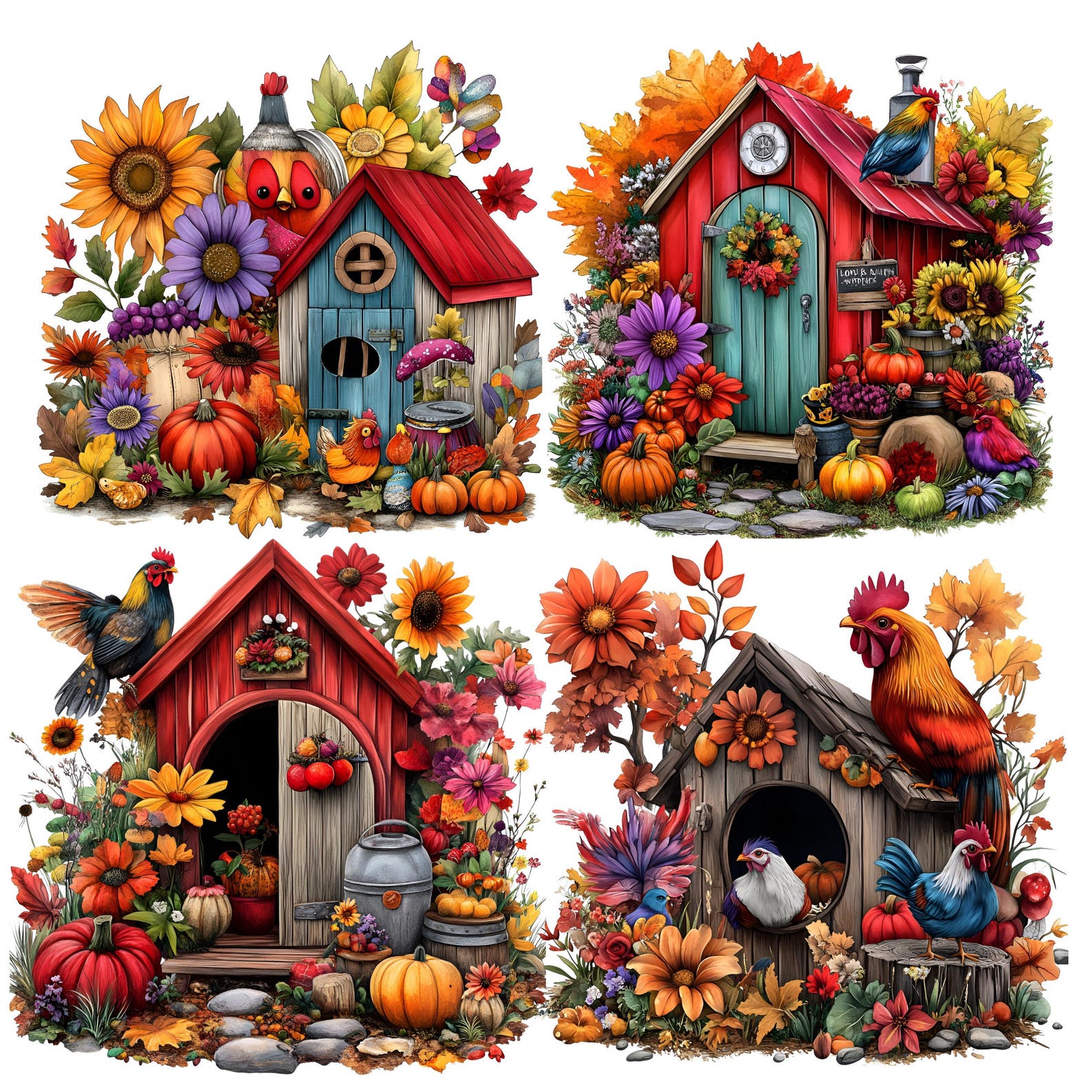 Chicken Coop With Cozy Fall, 12 PNG Fall&autumn Clipart,watercolor Fall ...