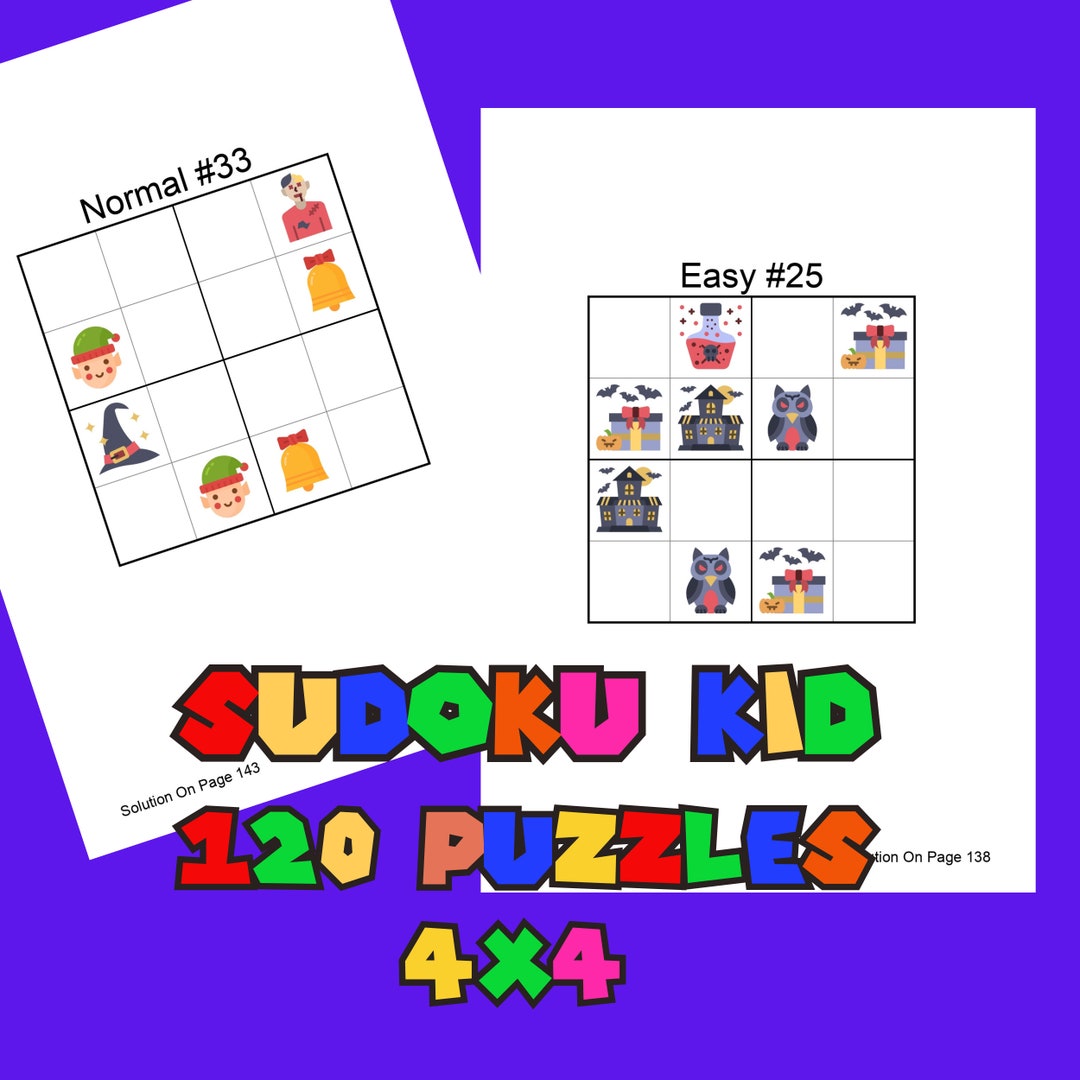 120 Puzzle Sudoku Printable for Kids, Sudoku Puzzle, 4x4 Sudoku ...