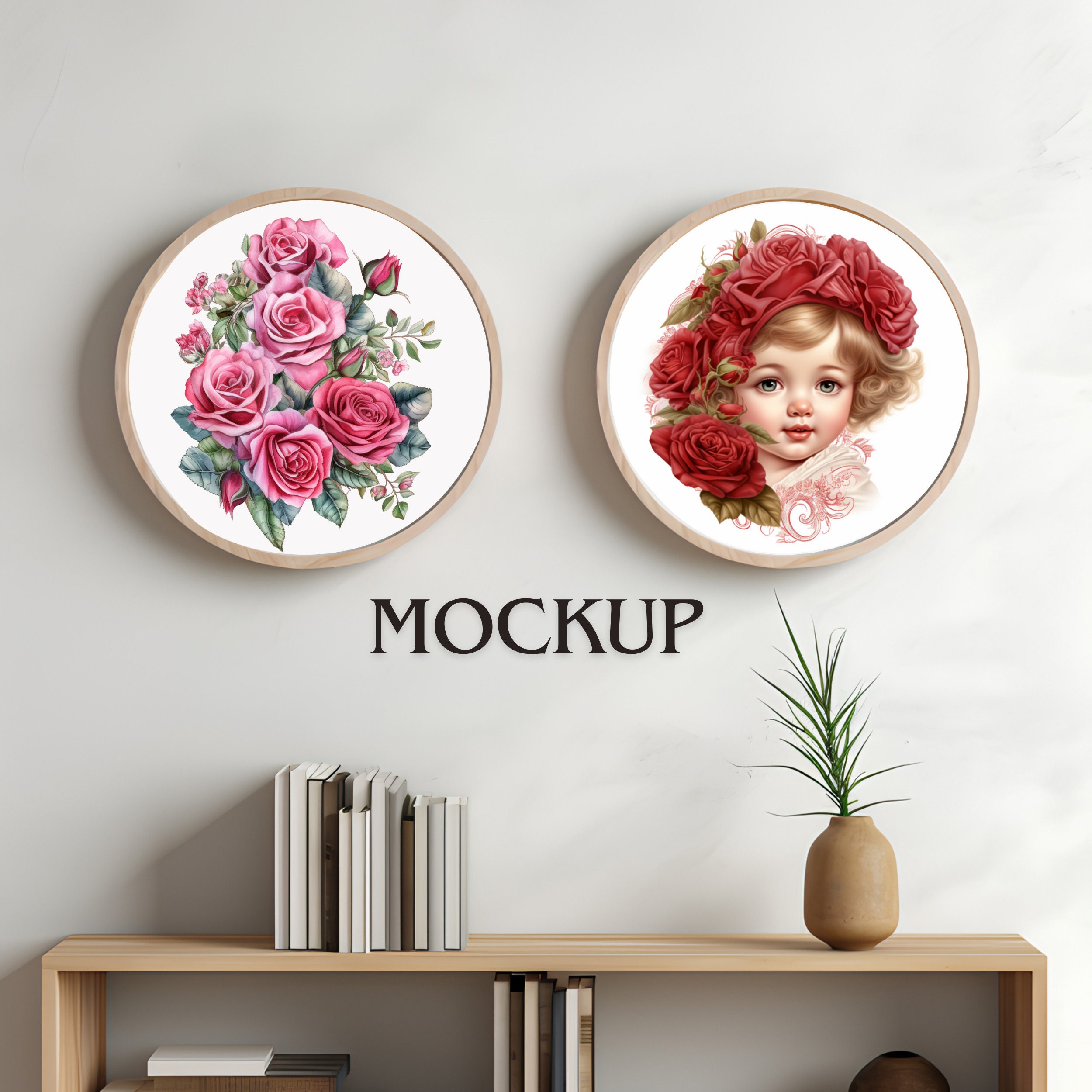 Round Frames Mockups, PSD Smart Object Layer, Circle Shape Light Wood ...