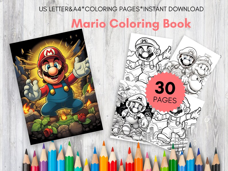 30 Cartoon Printable Coloring Book, Coloring Pages for Mario Fans ...