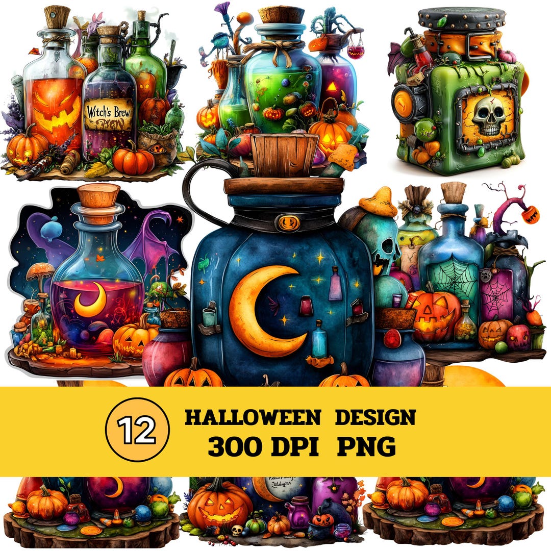 A Mysterious Halloween Potion Bottle Clipart, 12 PNG Halloween Clipart ...