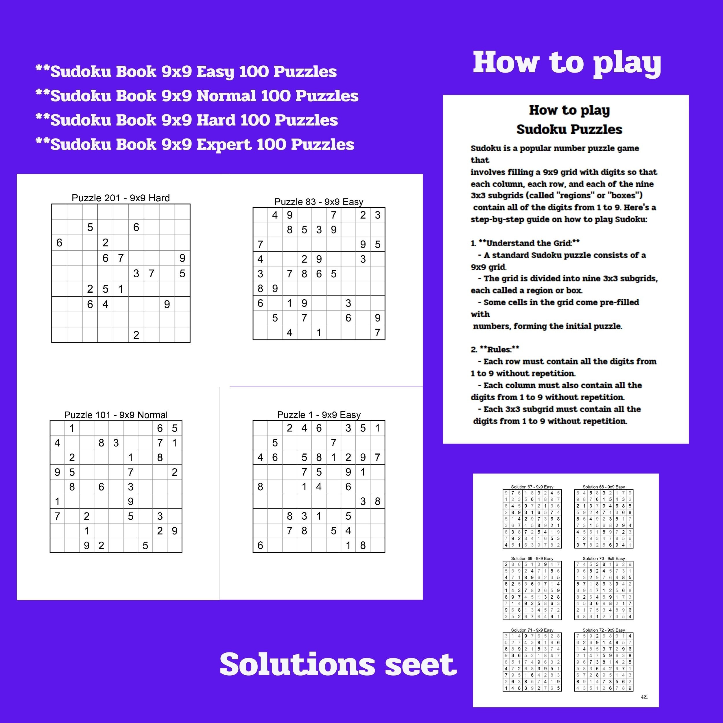 400 V.4 Sudoku Printable Puzzle, Book Activity Game,sudoku Puzzles for ...