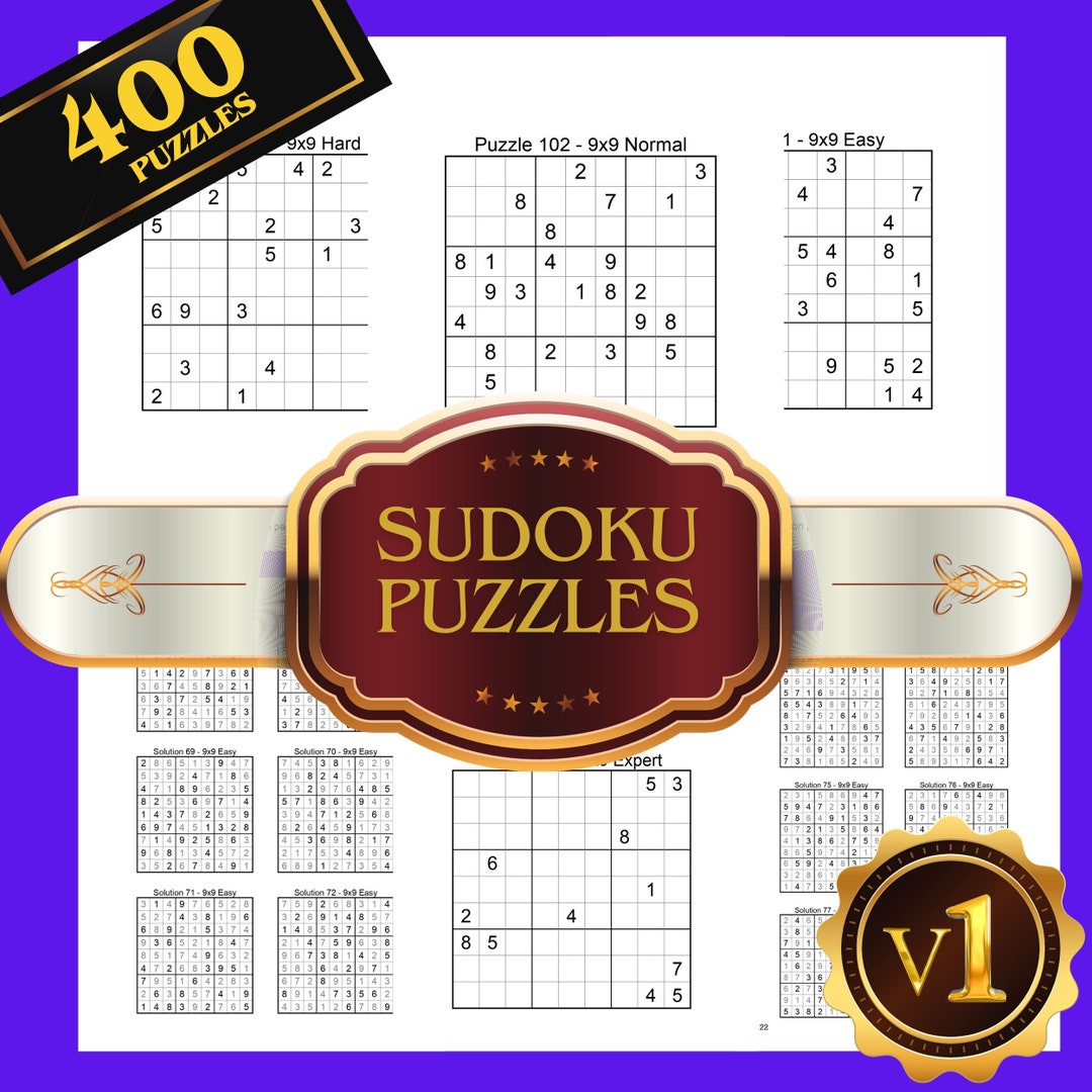 400 V.1 Sudoku Printable Puzzle, Book Activity Game,sudoku Puzzles for ...