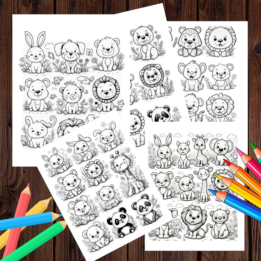 6 Animals in a Garden Coloring Pages for Kids, Kawaii Coloring Pages ...