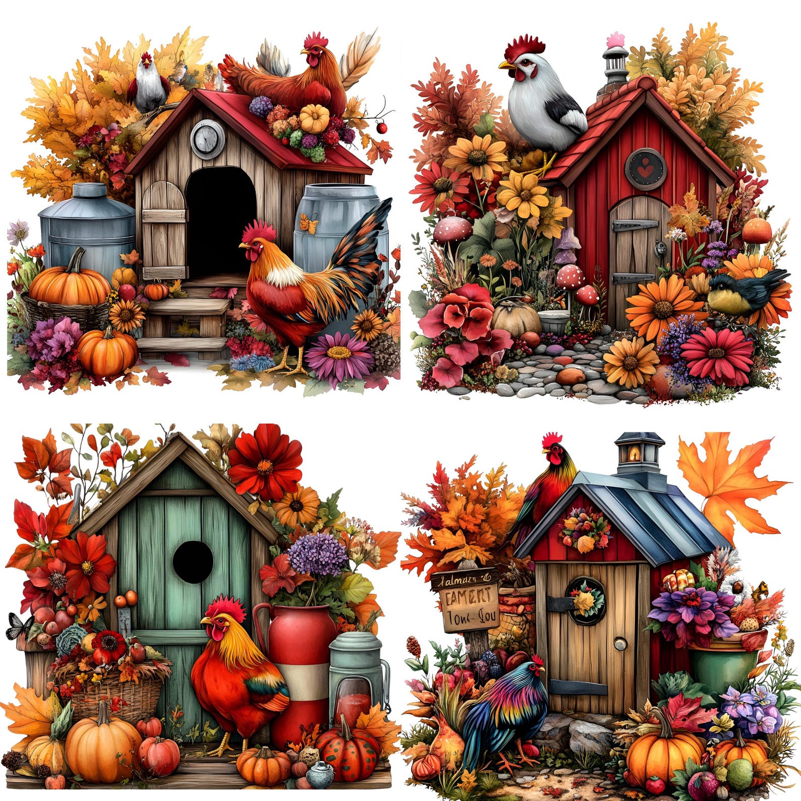 Chicken Coop With Cozy Fall, 12 PNG Fall&autumn Clipart,watercolor Fall ...