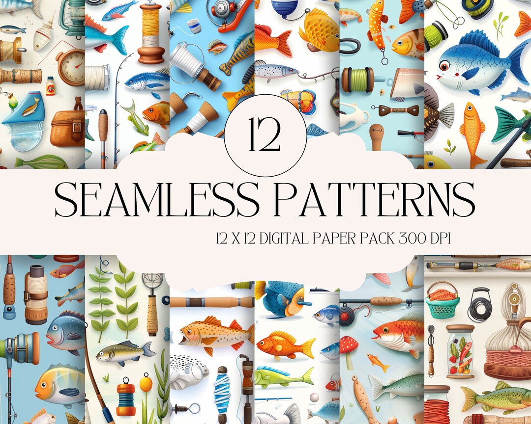 Fishing Rods, 12 Seamless Pattern Digital Seamless Pattern Files ...