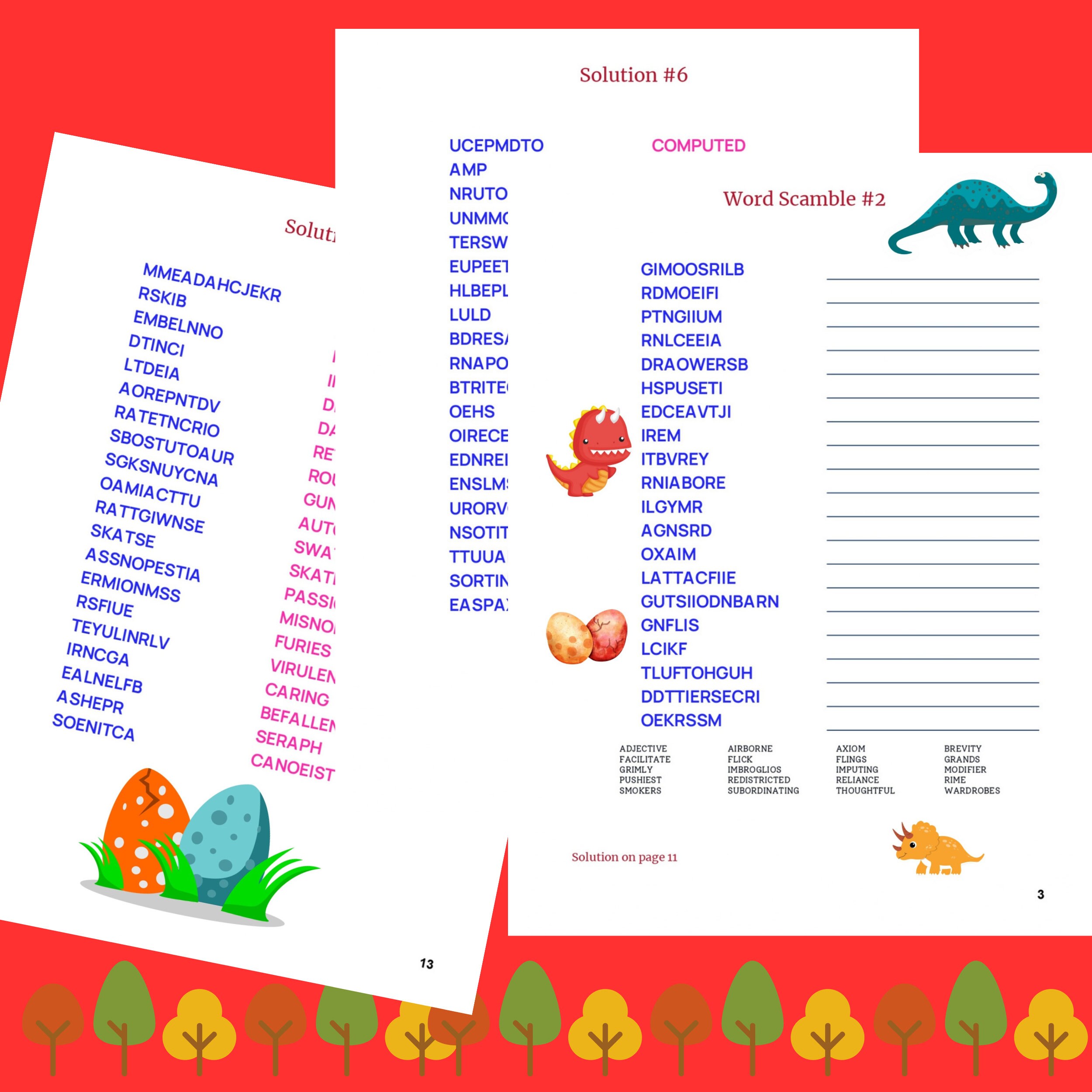 Dinosaur 7 Word Scramble Game Printable, Printable Games, Games for ...
