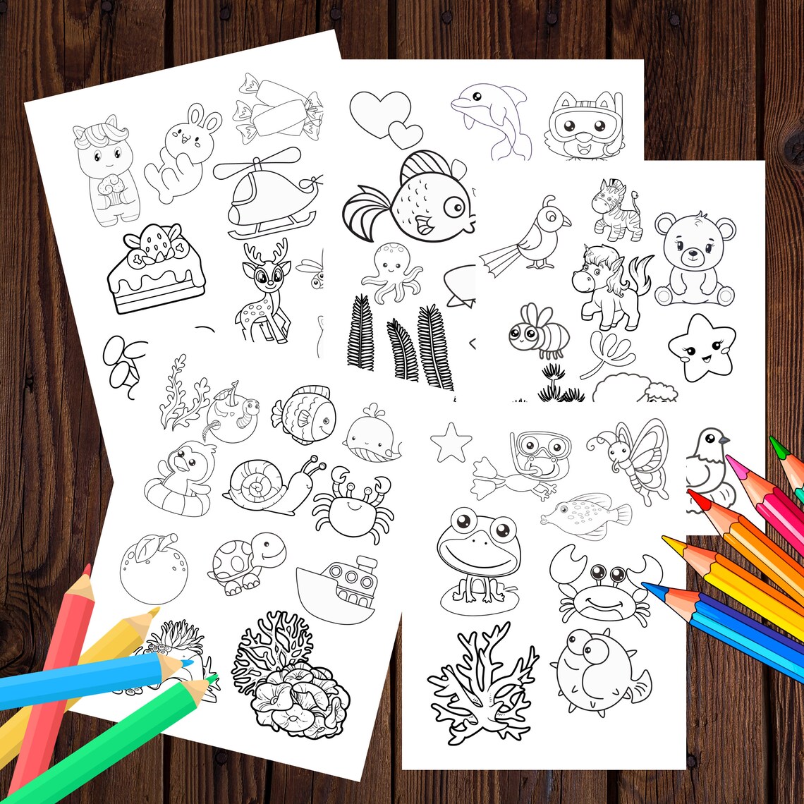 5 Printable Colouring Sheets, Instant Download, Coloring Pages for Kids ...