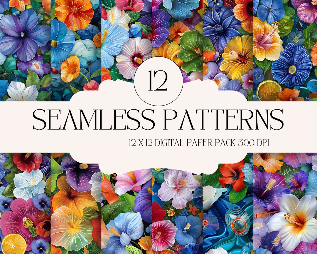 Hibiscus ,12 Seamless Pattern Digital Seamless Pattern Files, Seamless ...