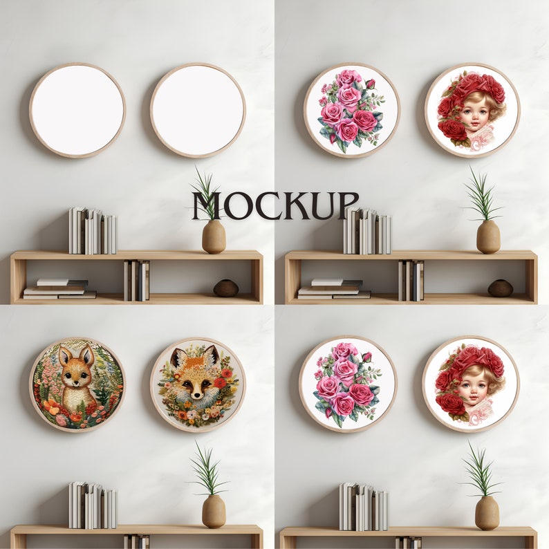 Round Frames Mockups, PSD Smart Object Layer, Circle Shape Light Wood ...