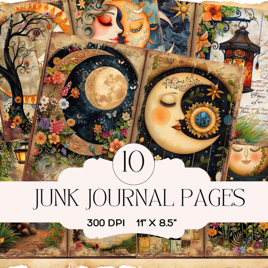 10 Junk Journal Pages, Printable Pages, 11x8.5 Inches, Printable ...