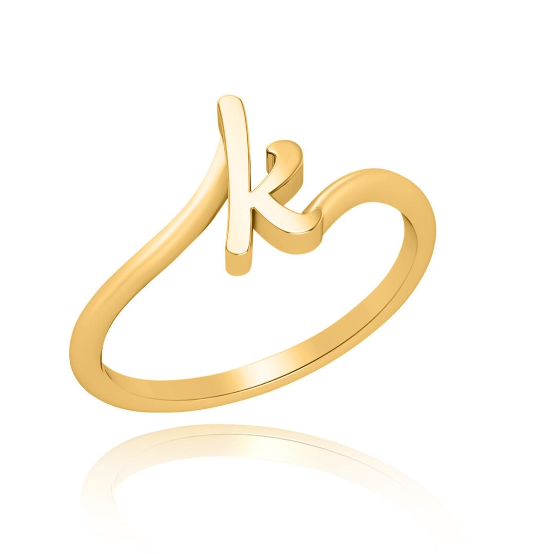 Custom Initial Ring - 14k Solid Custom Gold Ring - Personalized Initial ...