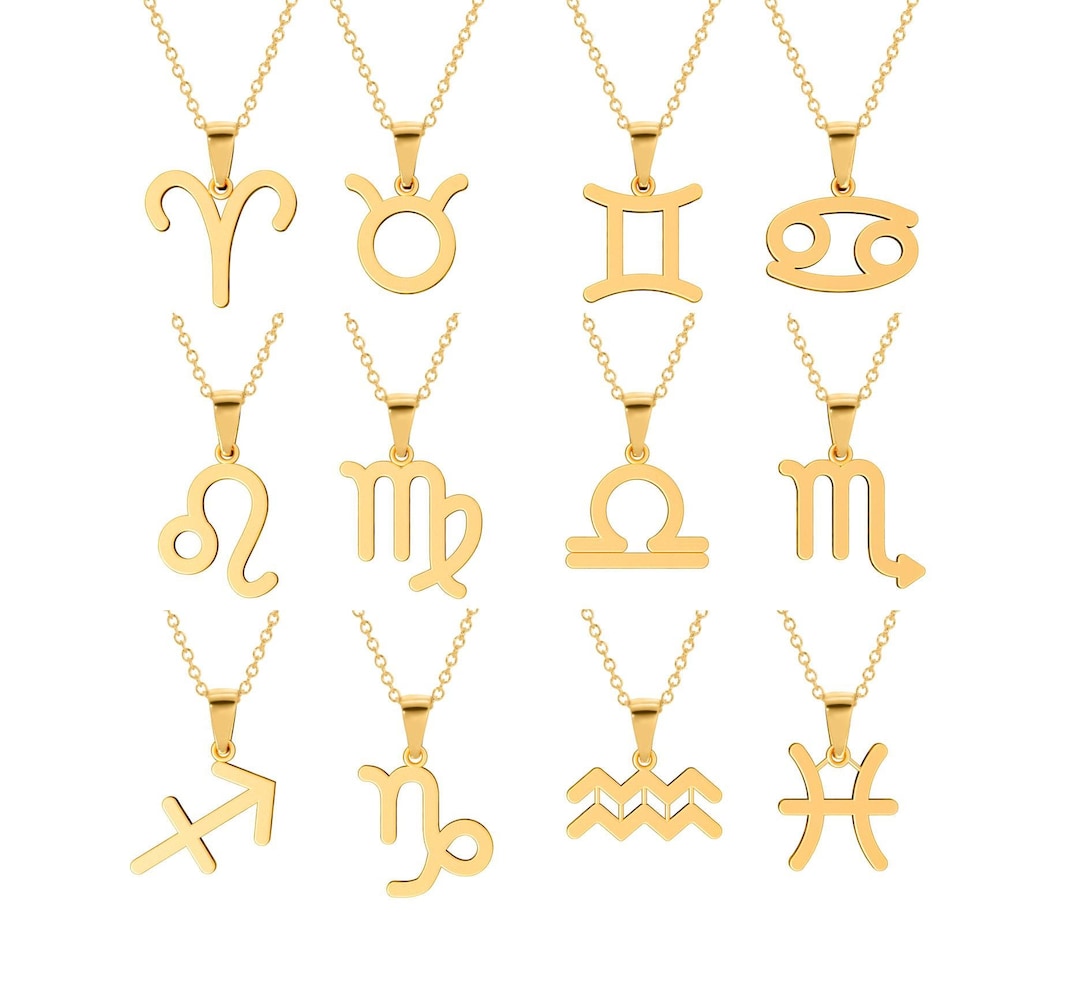10K 14K Solid Gold Zodiac Sign Pendant - Personalized Horoscope Pendant ...