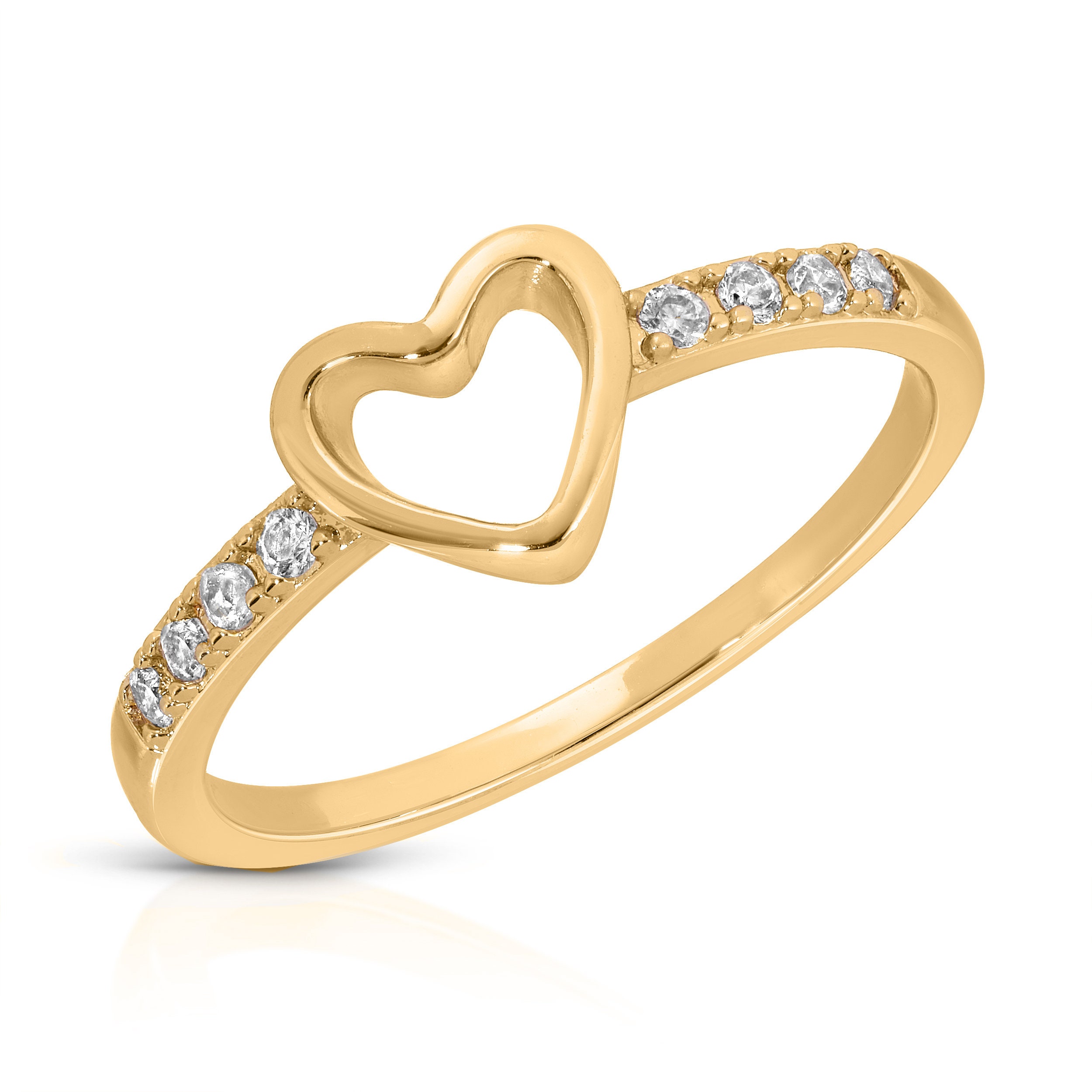 Open Heart 14K Solid Gold Ring - Heart Ring With Stones - Love Ring ...