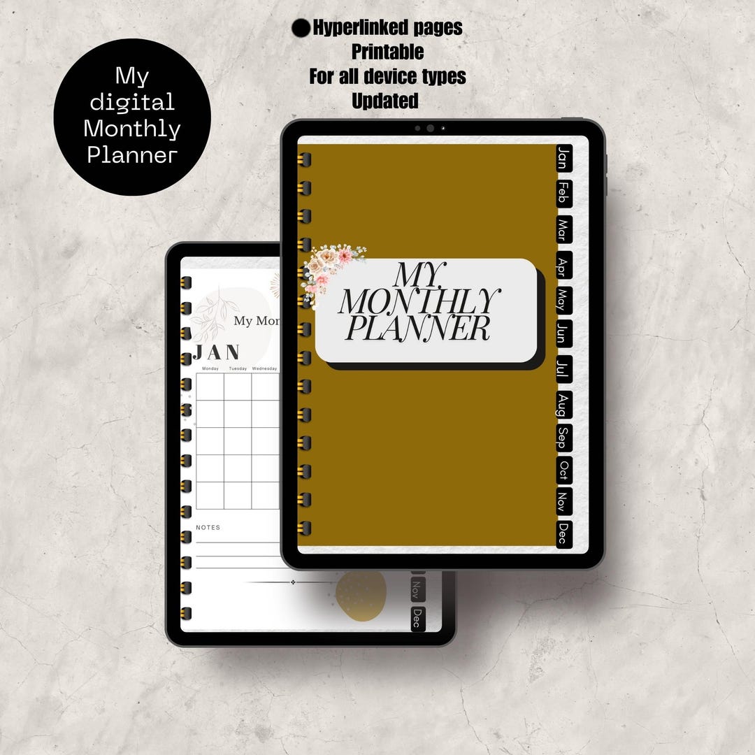 Undated Adhd Digital Monthly Planner With Hyperlink Pages, With Notes ...