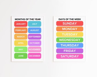 Months of the Year and Days of the Week Posters Set of 2, Educational ...