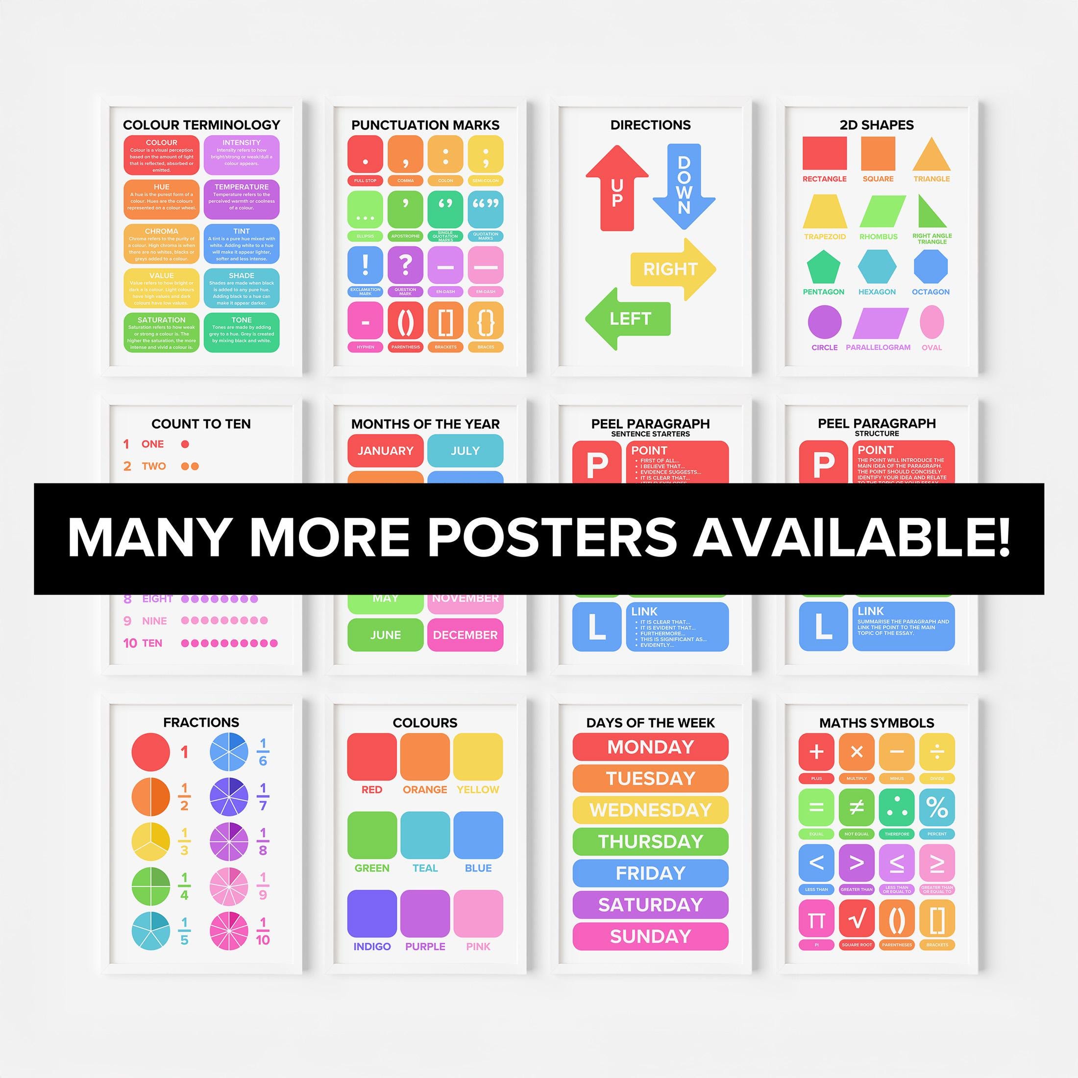 Colours, Colour Terminology and Colour Theory Poster Set, Set of 3 Art ...