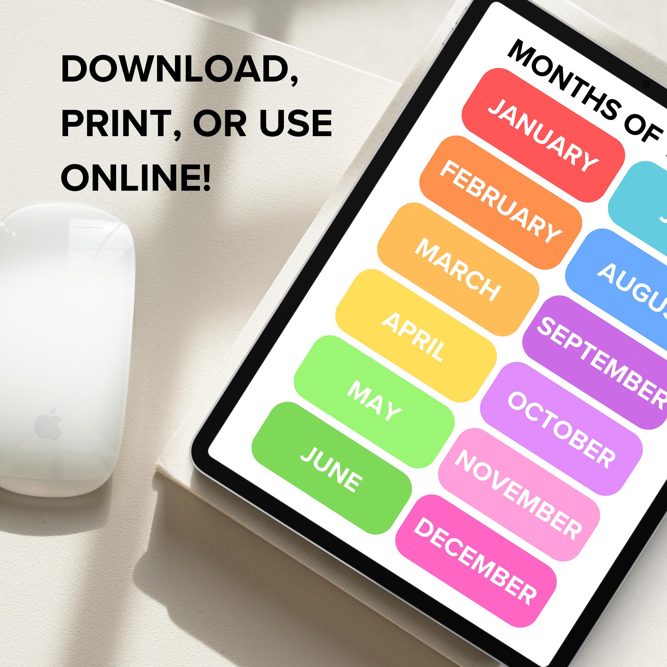 Months of the Year and Days of the Week Posters Set of 2, Educational ...