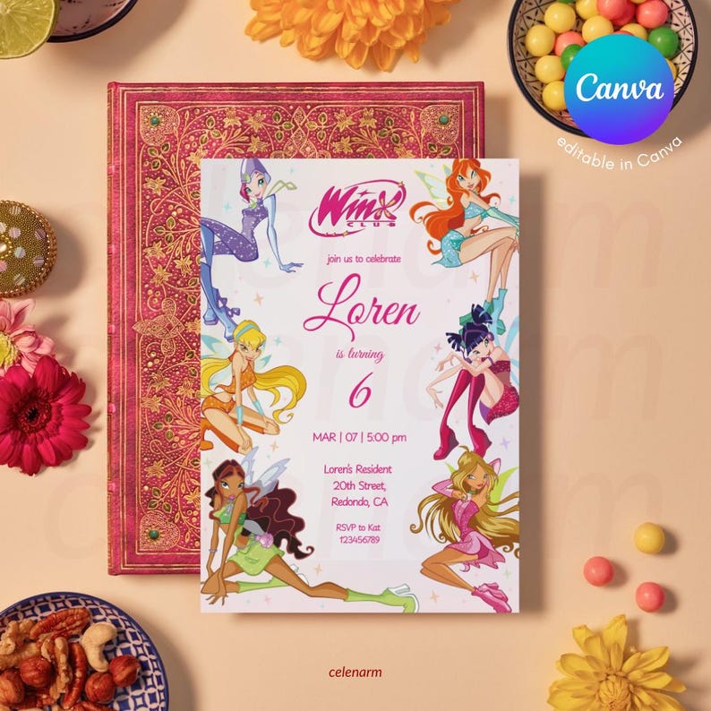 Winx Club Birthday Invitation, Editable Fairy Party Template, Canva ...