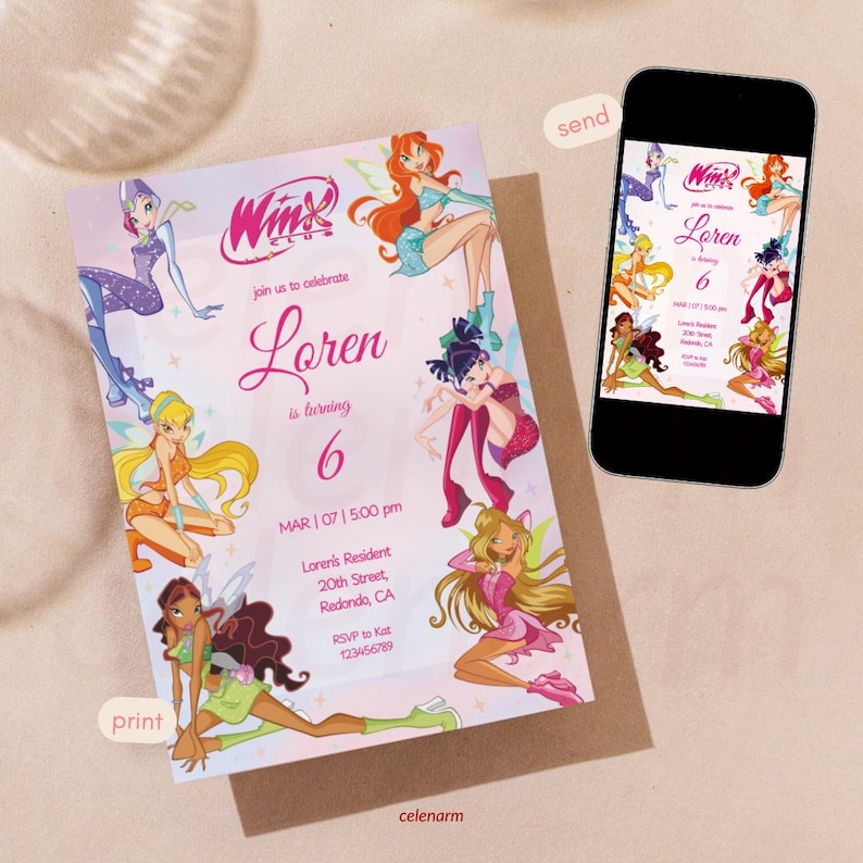 Winx Club Birthday Invitation, Editable Fairy Party Template, Canva ...
