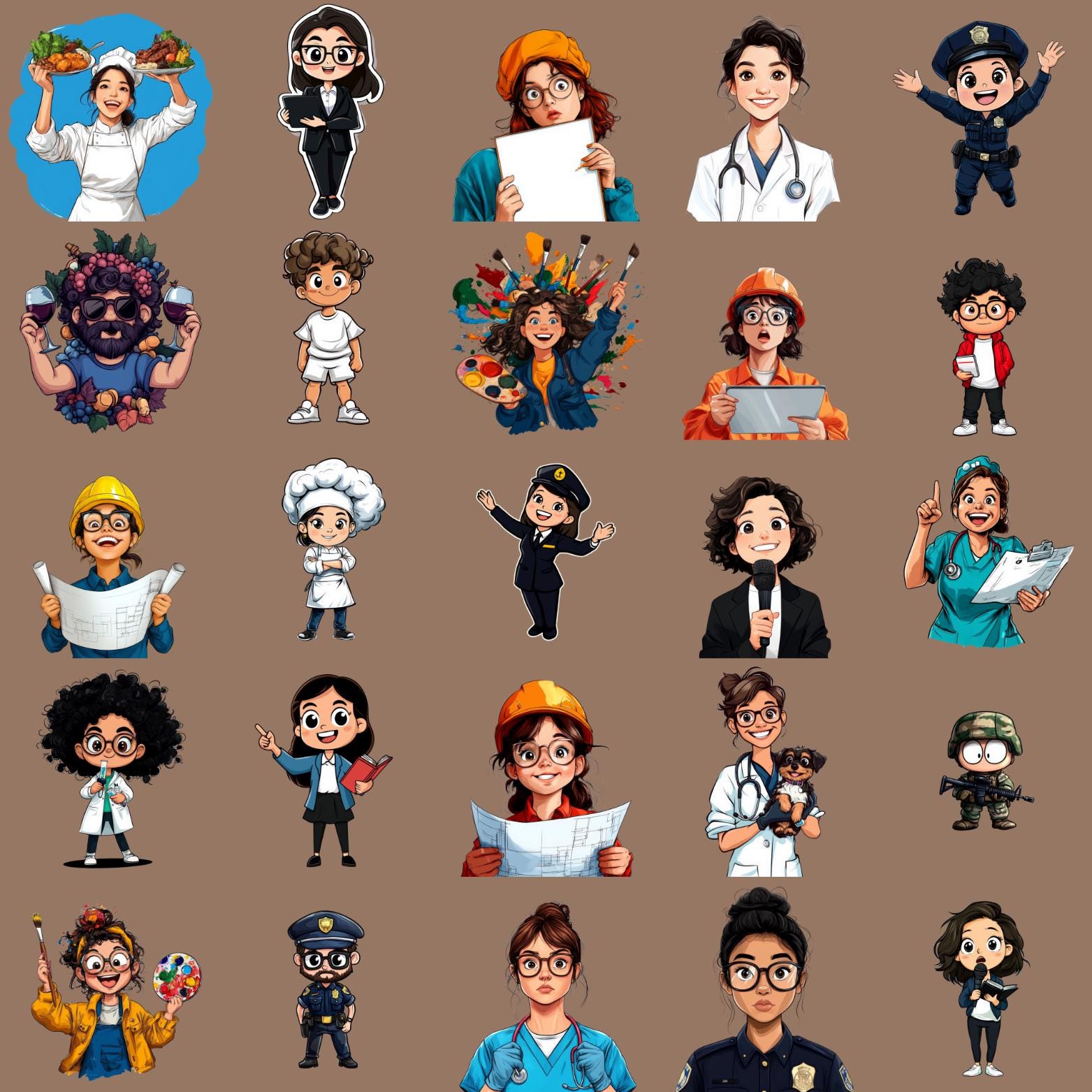 Cartoon Occupation Clipart Bundle: 99 PNG Images (digital Download) - Etsy