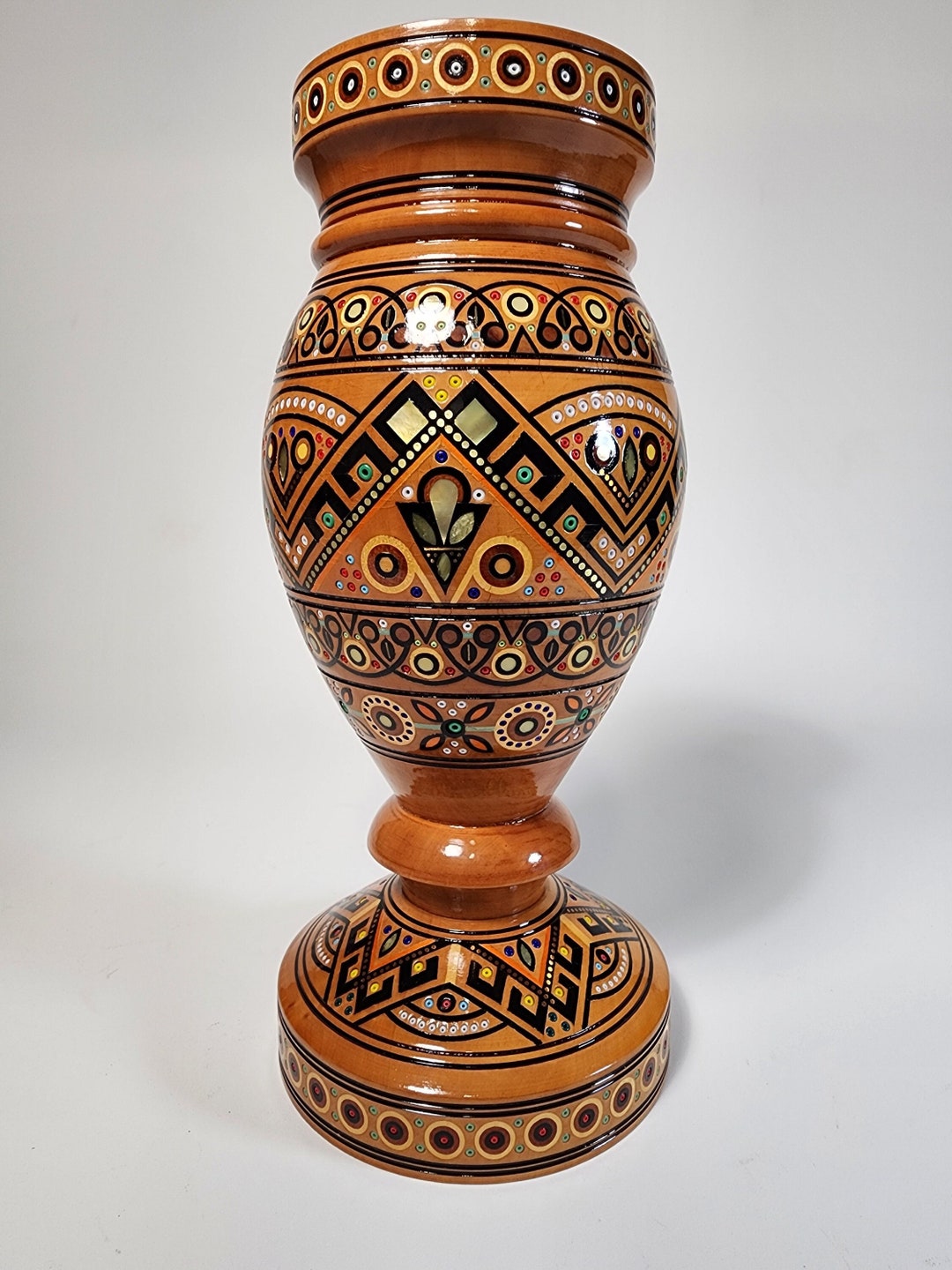 Ukrainian Hutsul Wood Inlaid Vase - Etsy