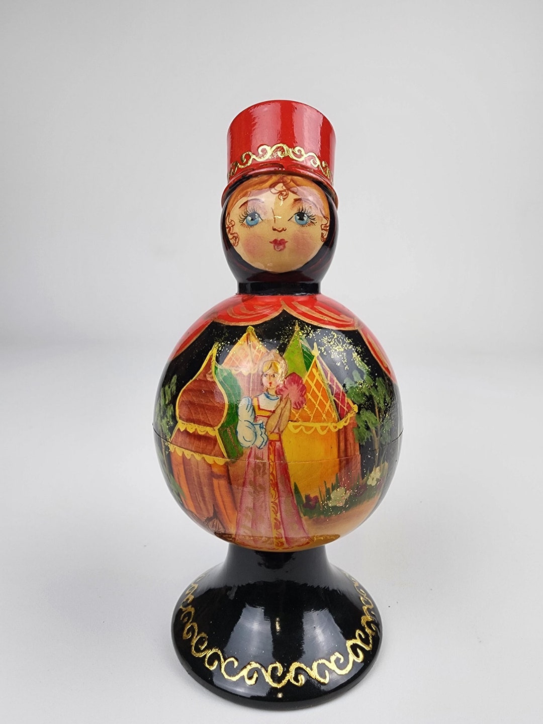 Anya, Handmade Russian Nesting Doll With 6 Mini Ornaments - Etsy
